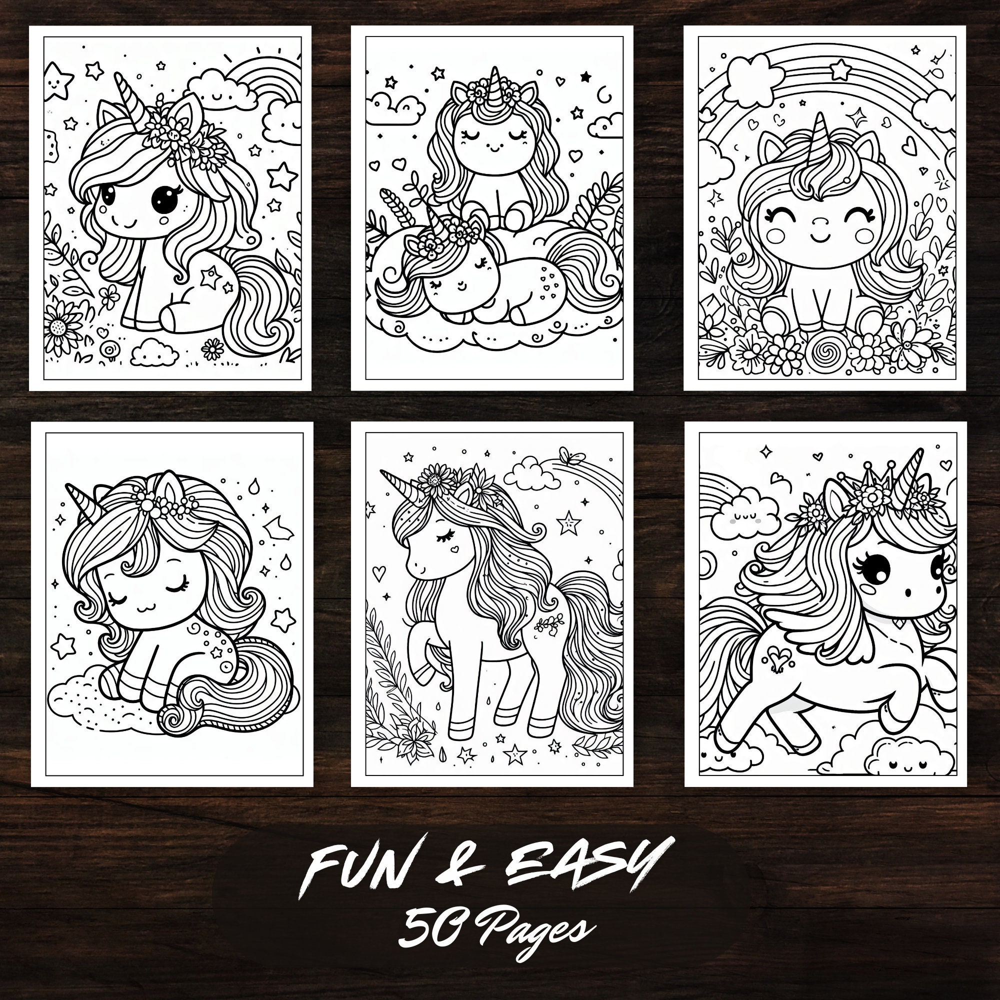 Rainbow Unicorn Coloring Book: 50 Pages of Magical Fantasy Scenes ...