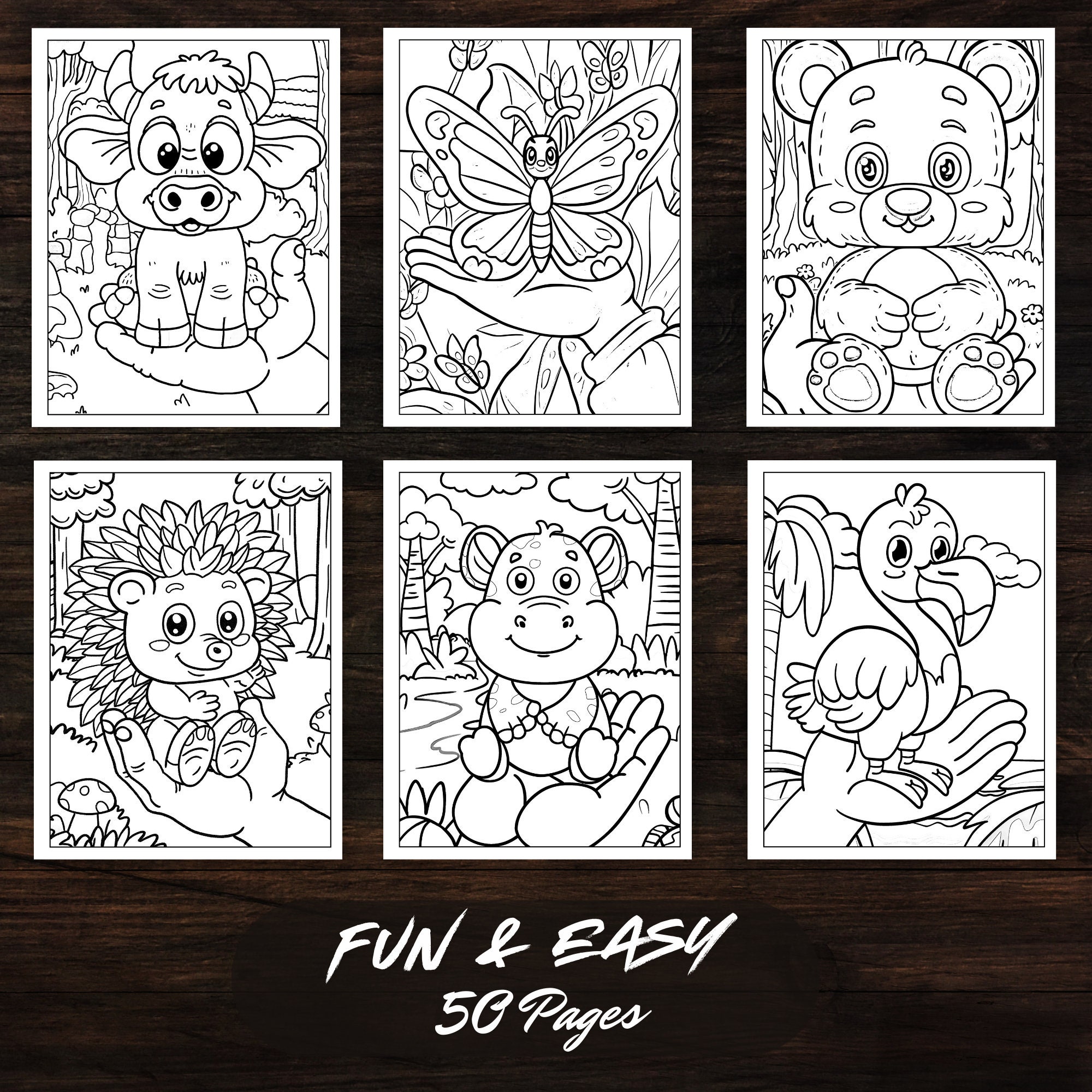 Cute Animals in Hands Coloring Book: 50 Fun Coloring Pages Adorable ...