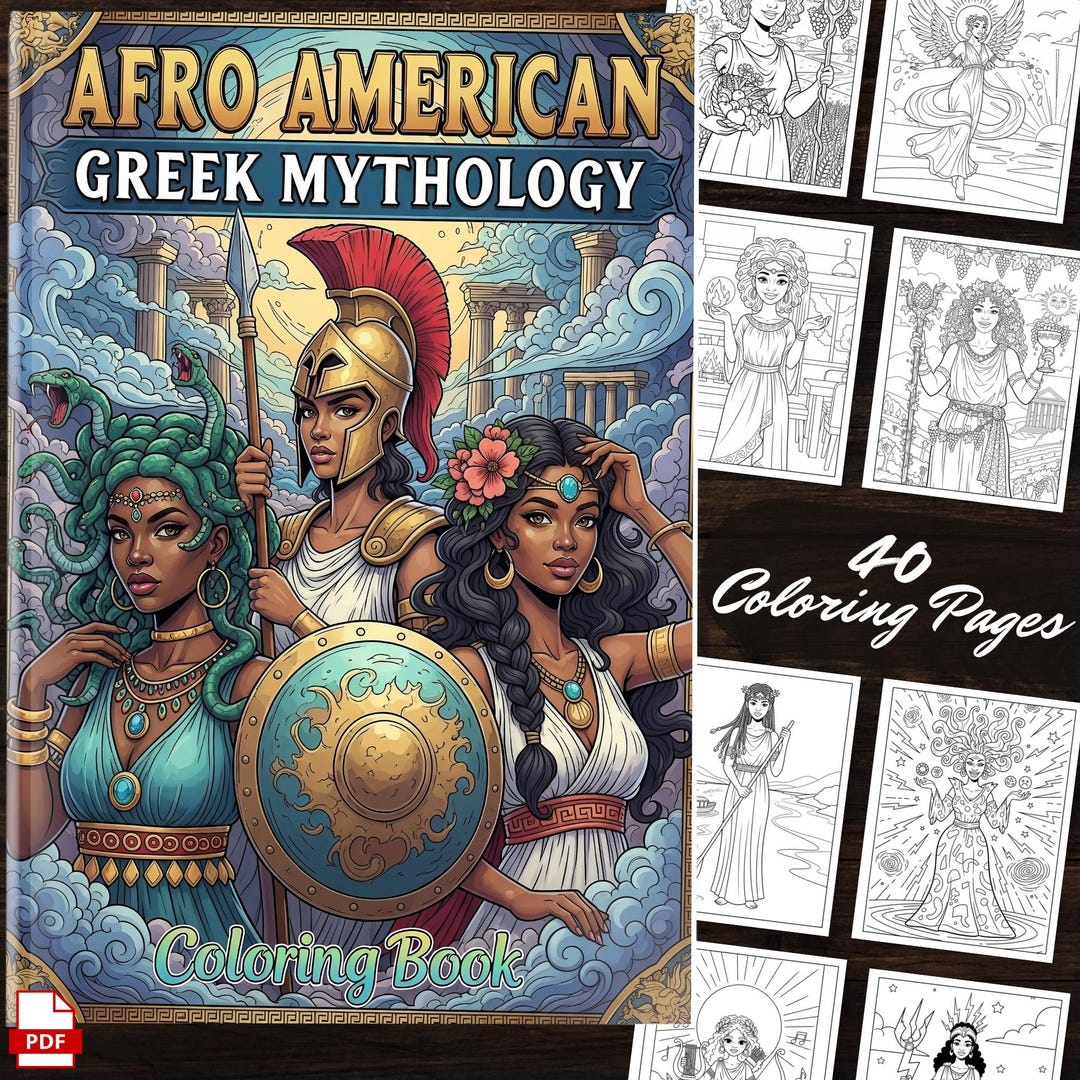 Afro American Greek Mythology Coloring Book: 40 Stunning Coloring Pages ...