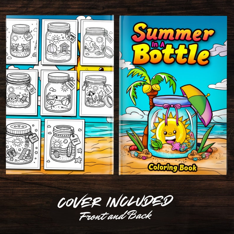 Summer in a Bottle Coloring Book: 50 PDF Print Friendly Pages, Beach ...