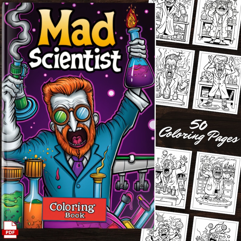 Mad Scientist Coloring Book: 50 Printable Coloring Pages Fun Science ...
