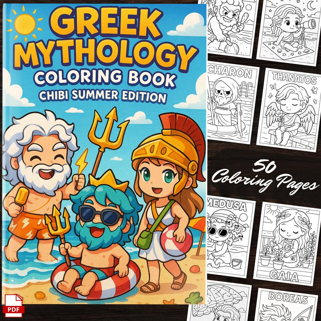 Greek Mythology Summer Edition: 50 Chibi Pages Fantasy Coloring Greek ...