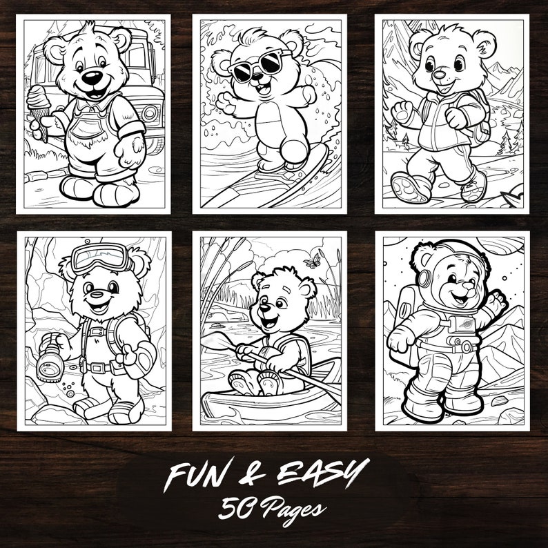Teddy Bear Adventures Awaits Coloring Book: 50 Around the World Cute ...