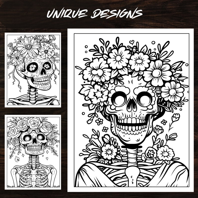 Skulls and Flowers Coloring Book : 50 Floral Art Printable Coloring ...