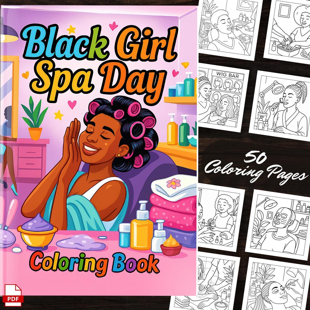 Black Girl Spa Day Coloring Book | Natural Hair Salon Fun | 50 Bold ...
