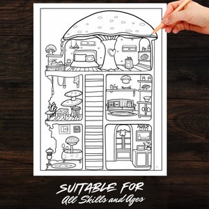 Mushroom House Fairy Coloring Book : 50 Fairytale Coloring Page of ...