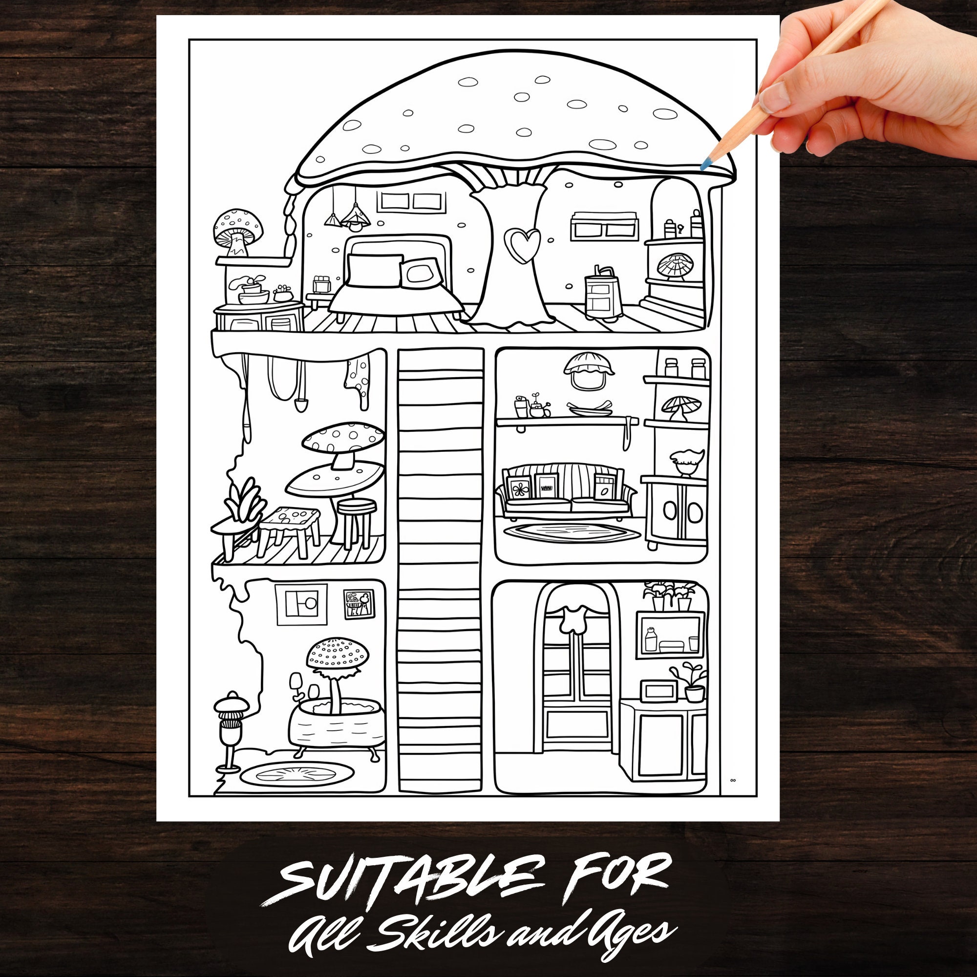 Mushroom House Fairy Coloring Book : 50 Fairytale Coloring Page of ...