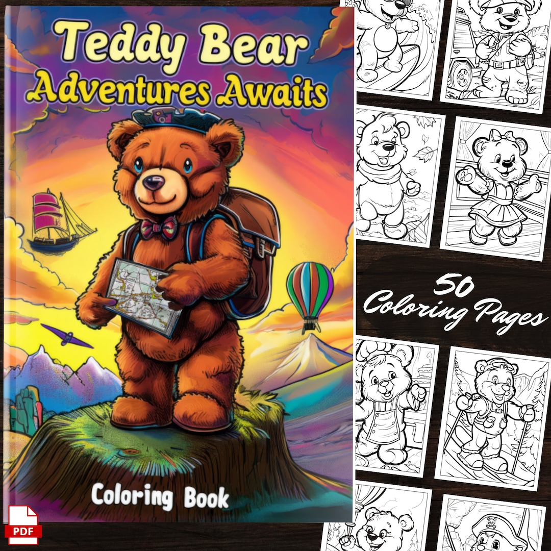 Teddy Bear Adventures Awaits Coloring Book: 50 Around the World Cute ...