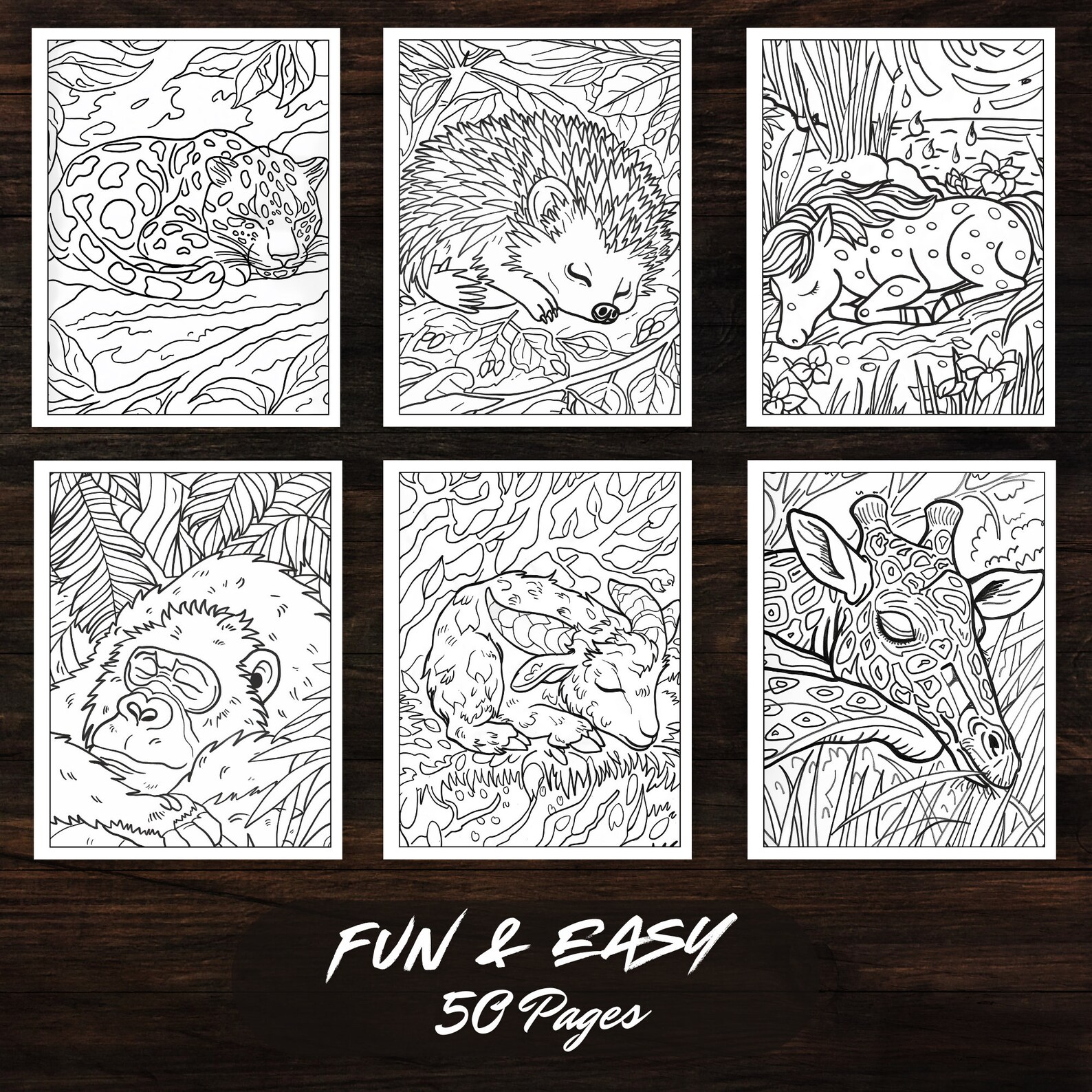 Sleeping Animals Coloring Book: 50 Cute Wildlife Coloring Pages ...