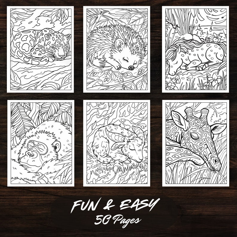 Sleeping Animals Coloring Book: 50 Cute Wildlife Coloring Pages ...