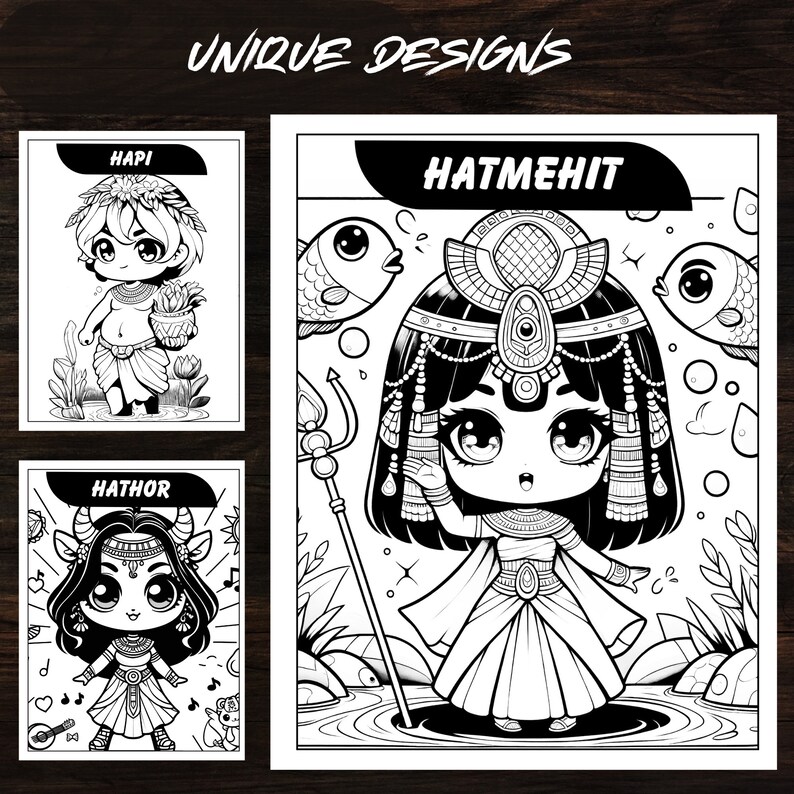 Egyptian Gods and Goddesses Chibi Characters Coloring Pages: 50 ...