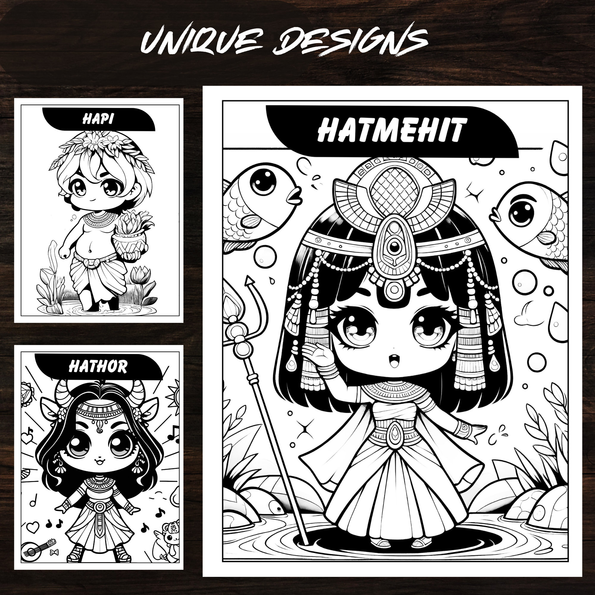 Egyptian Gods and Goddesses Chibi Characters Coloring Pages: 50 ...