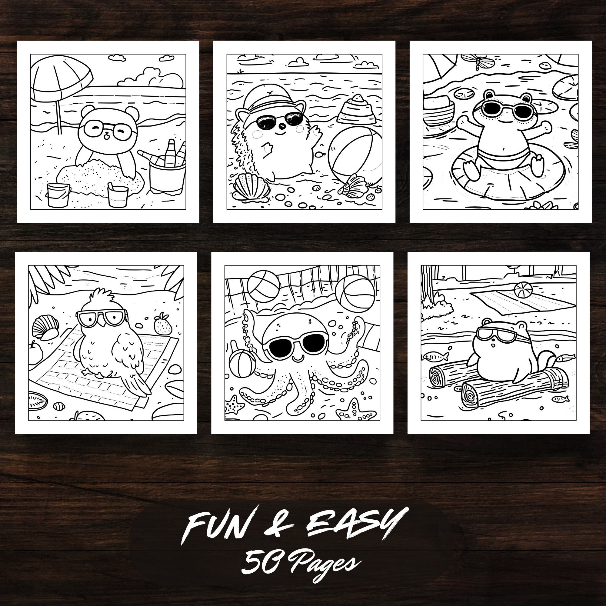 Summer Party Coloring Book: 50 Kawaii Coloring Pages, Digital Coloring ...