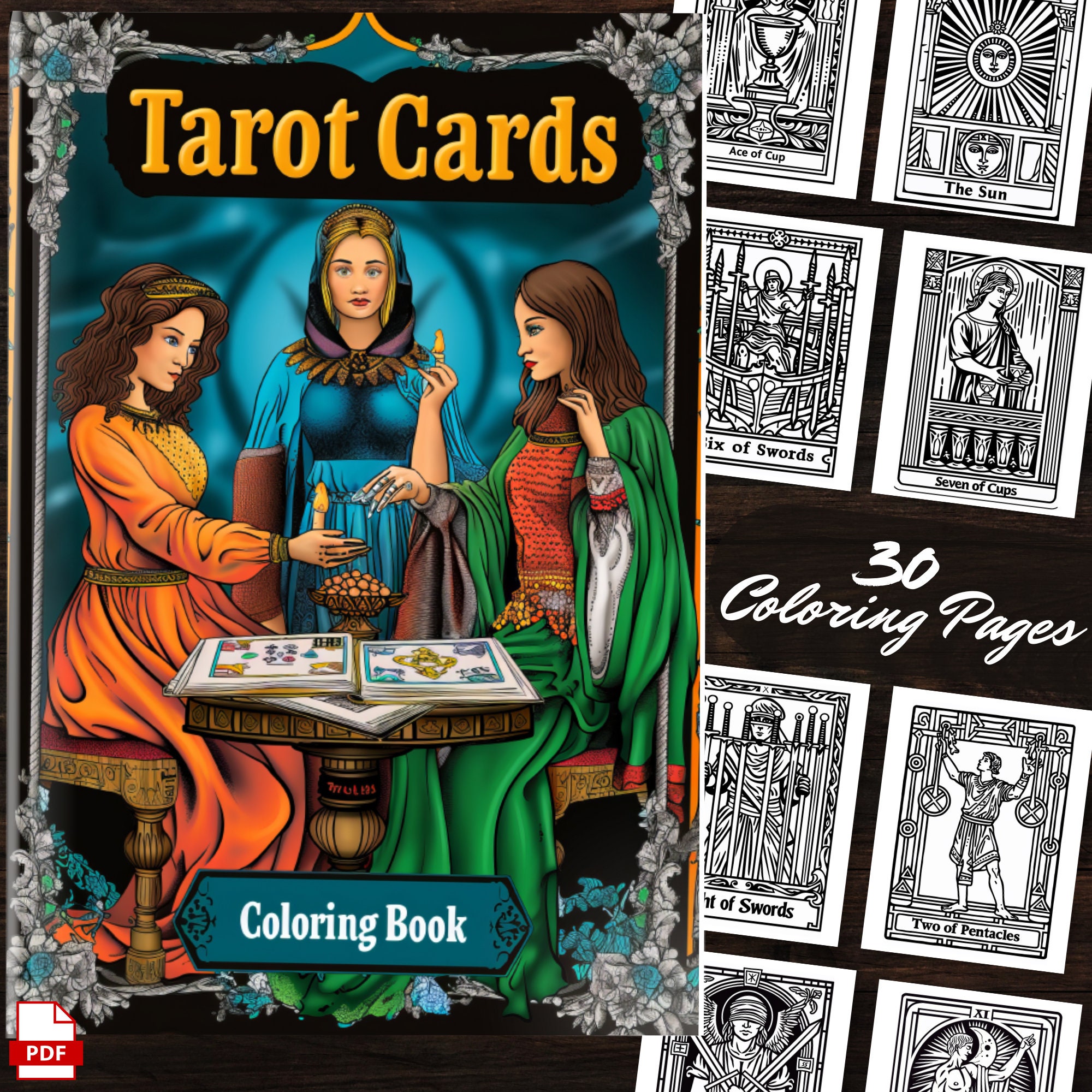 Tarot Cards Coloring Book : 30 Book of Shadow Digital Tarot Printable ...