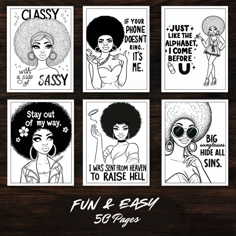 Afro American Sassy Quotes Coloring Book: 50 Laugh Out Loud Kids ...