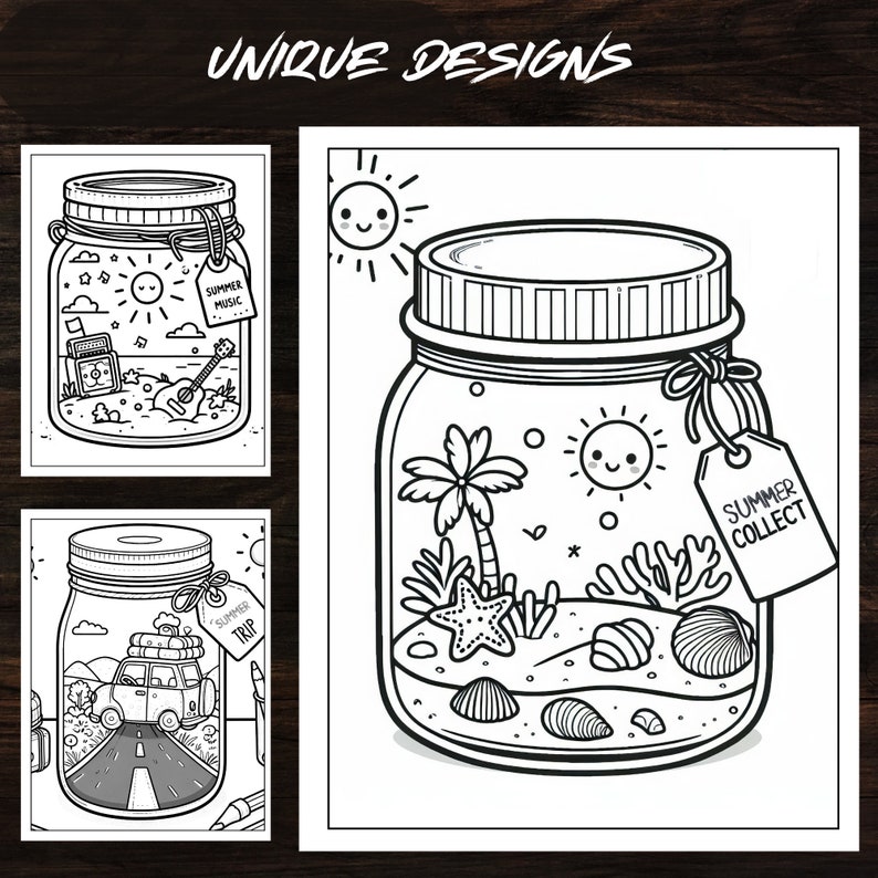 Summer in a Bottle Coloring Book: 50 PDF Print Friendly Pages, Beach ...