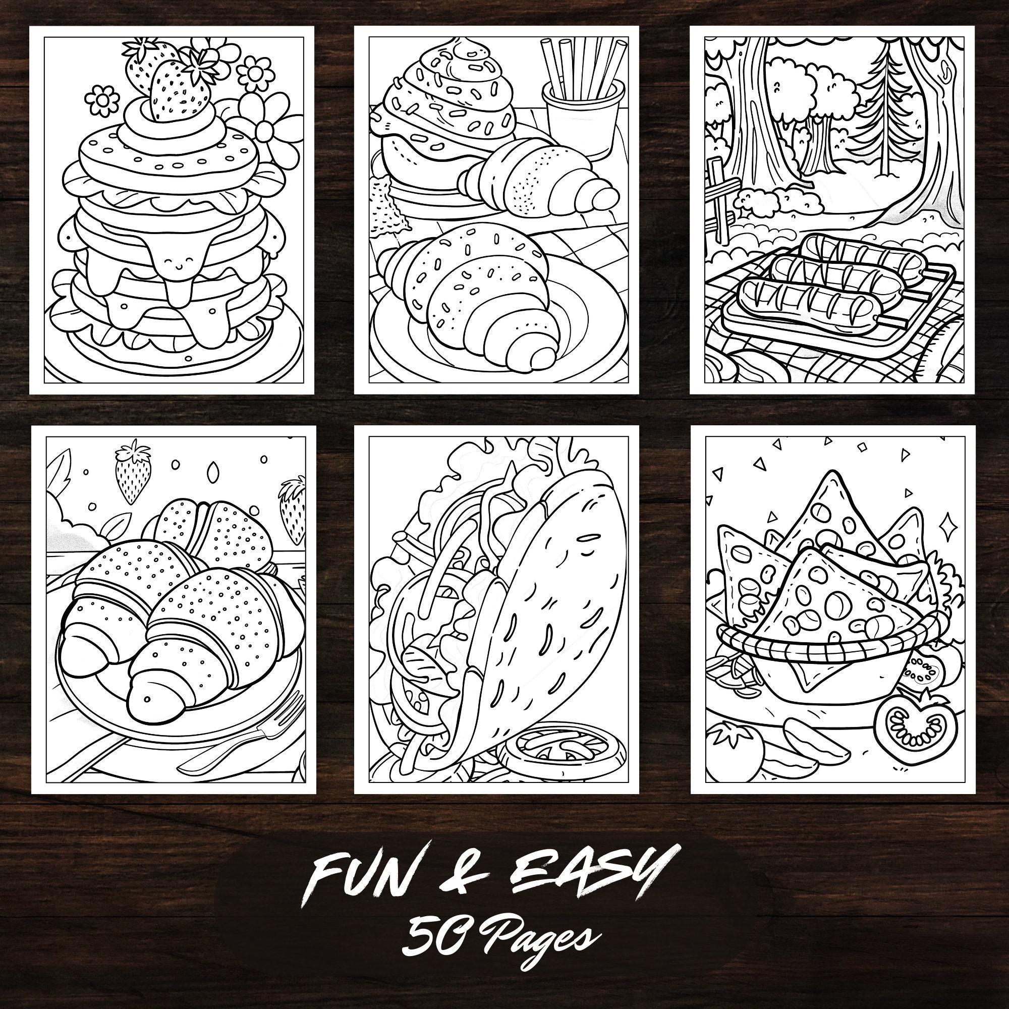 Fast Food Coloring Book: 50 Coloring Pages of Junk Food Drawing Cartoon ...