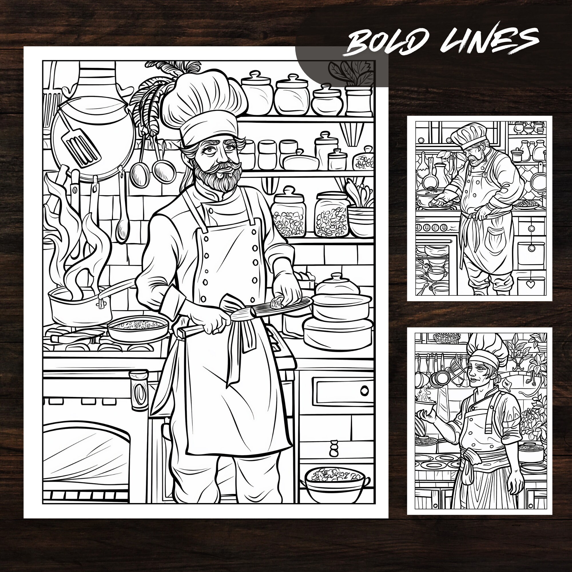 Chef Life Coloring Book: 50 Detailed Coloring for Adults Kitchen Decor ...