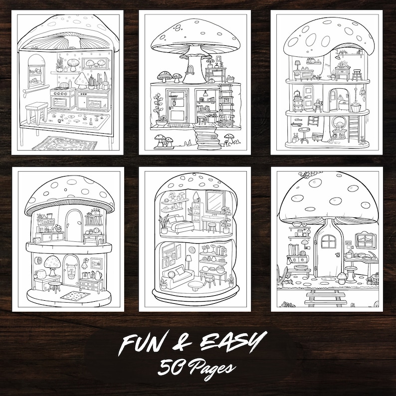 Mushroom House Fairy Coloring Book : 50 Fairytale Coloring Page of ...