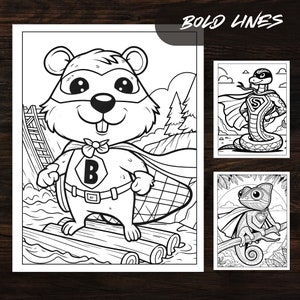 Cute Safari Superhero Animals Coloring Book: 50 Bold and Easy Coloring ...