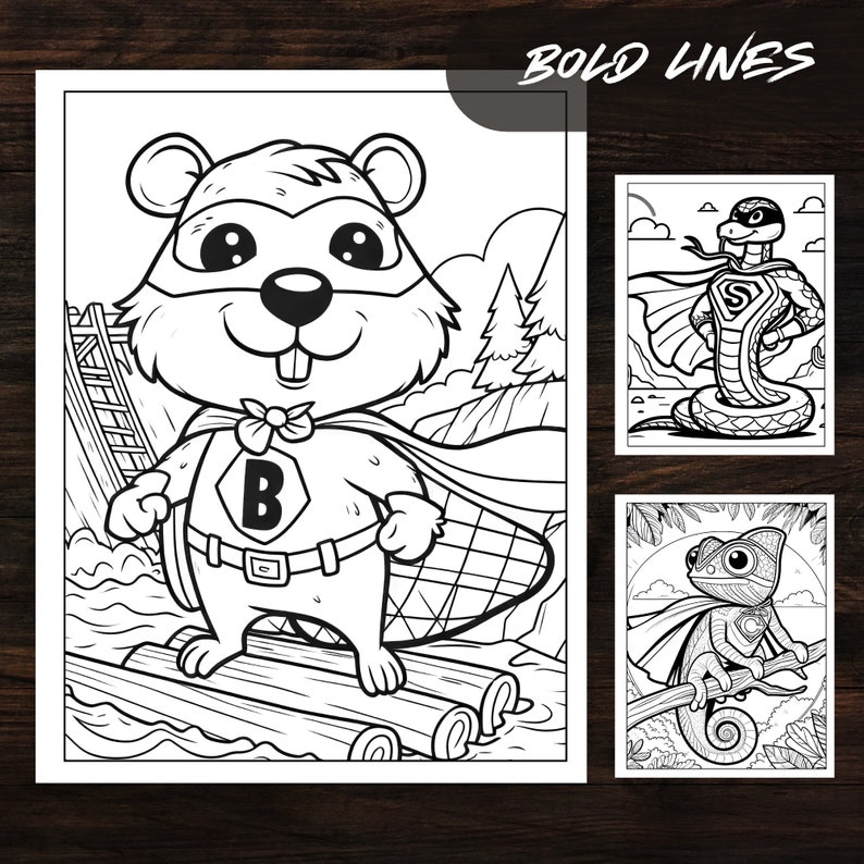 Cute Safari Superhero Animals Coloring Book: 50 Bold and Easy Coloring ...