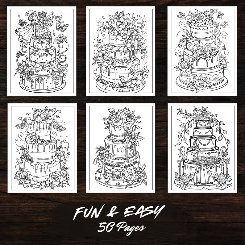Classy Wedding Cakes Coloring Book: 50 Cake Decorations Printable ...