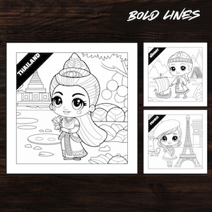 Chibi Girls World Traveler Coloring Book: 50 Cute Coloring Pages for ...