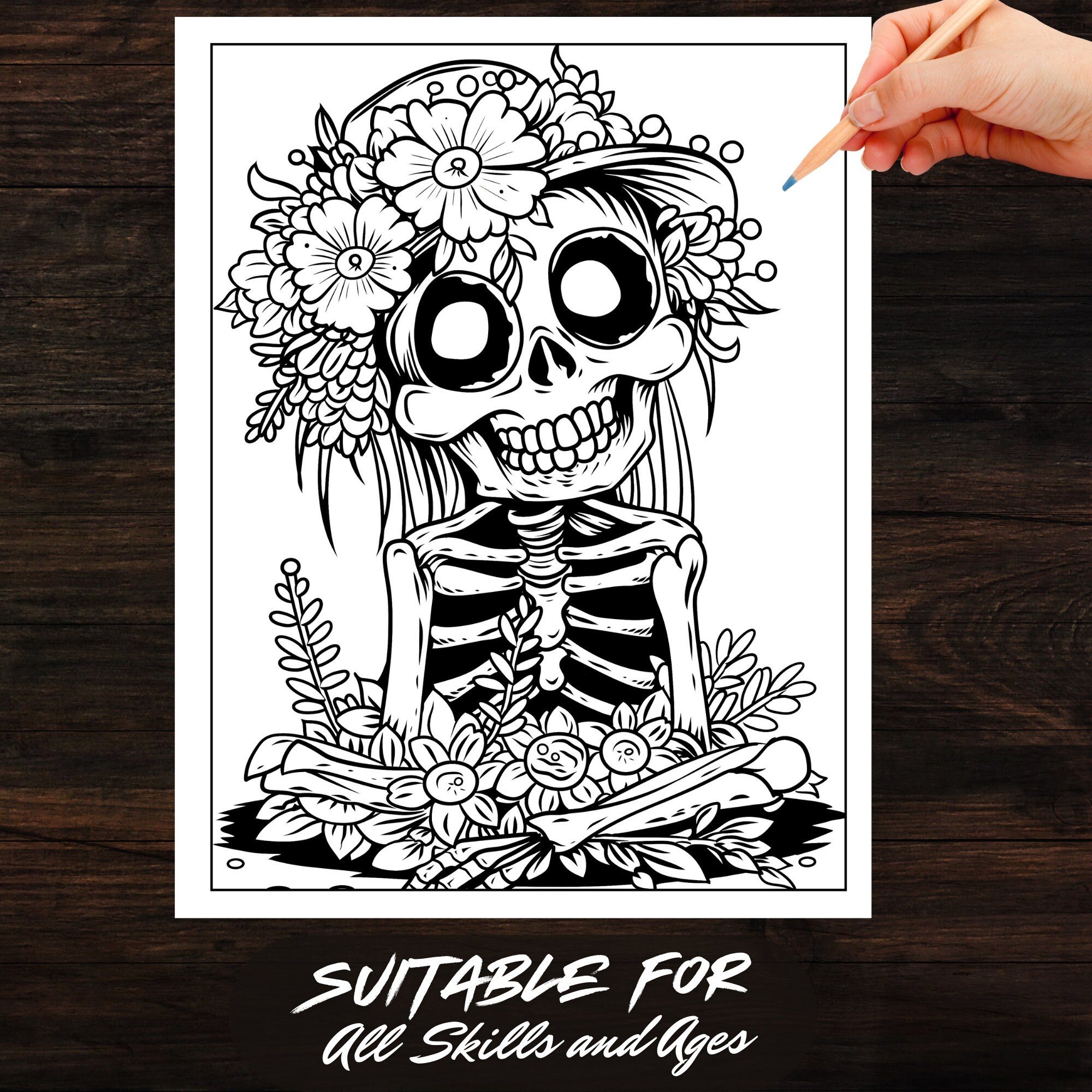 Skulls and Flowers Coloring Book : 50 Floral Art Printable Coloring ...