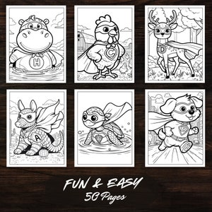 Cute Safari Superhero Animals Coloring Book: 50 Bold and Easy Coloring ...
