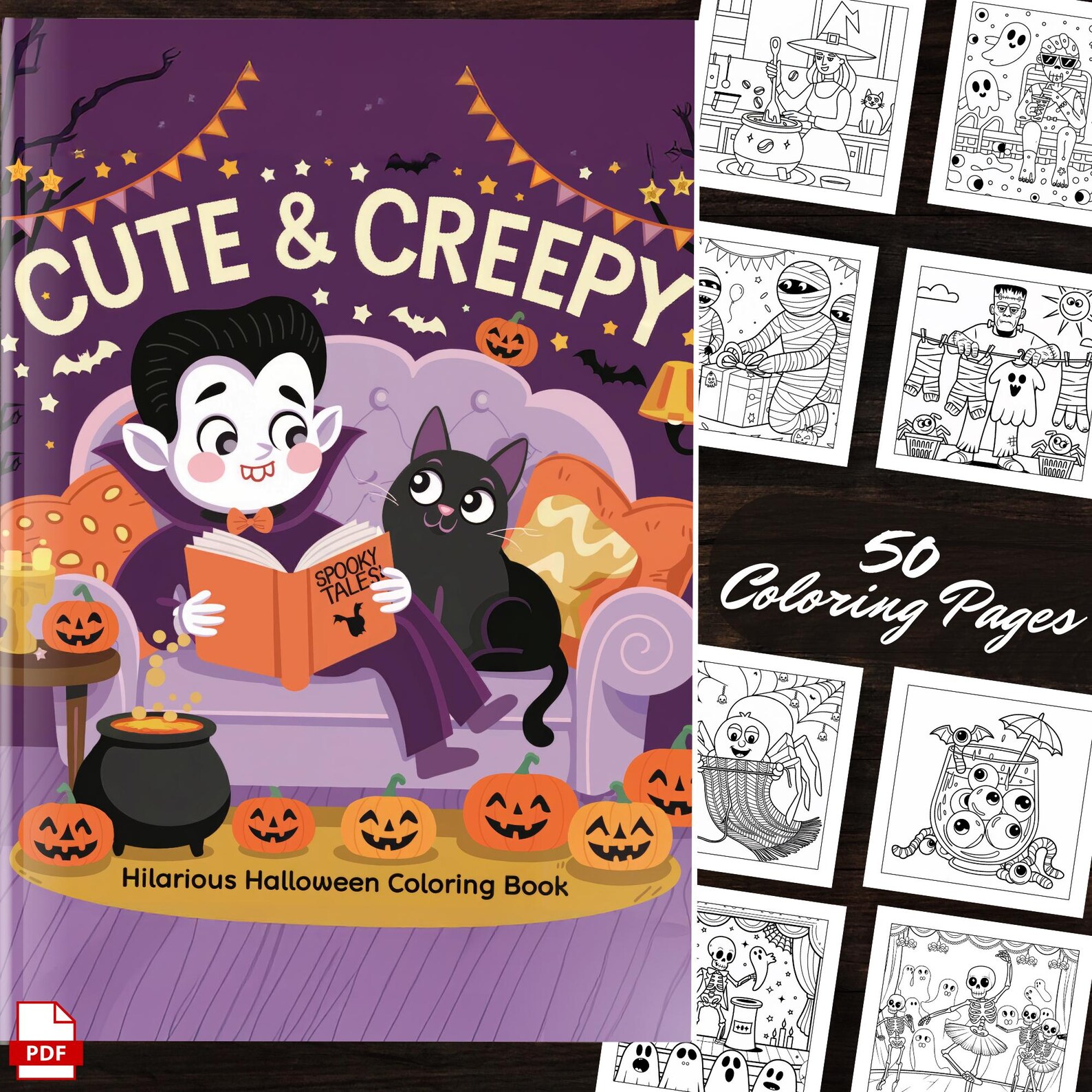 Cute & Creepy Cozy Halloween Coloring Book: 50 Pages of Spooky Vibes ...