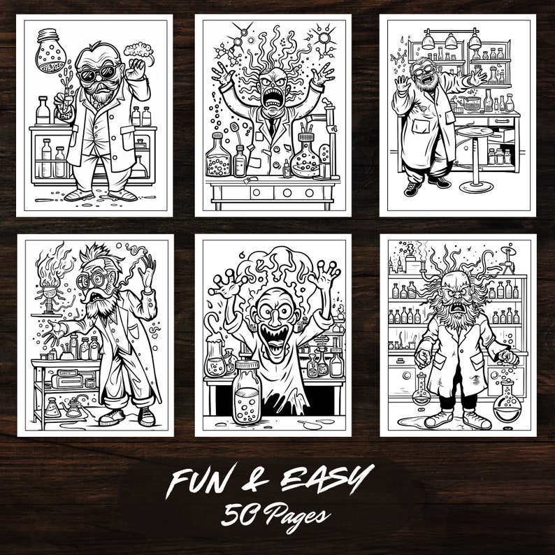 Mad Scientist Coloring Book: 50 Printable Coloring Pages Fun Science ...