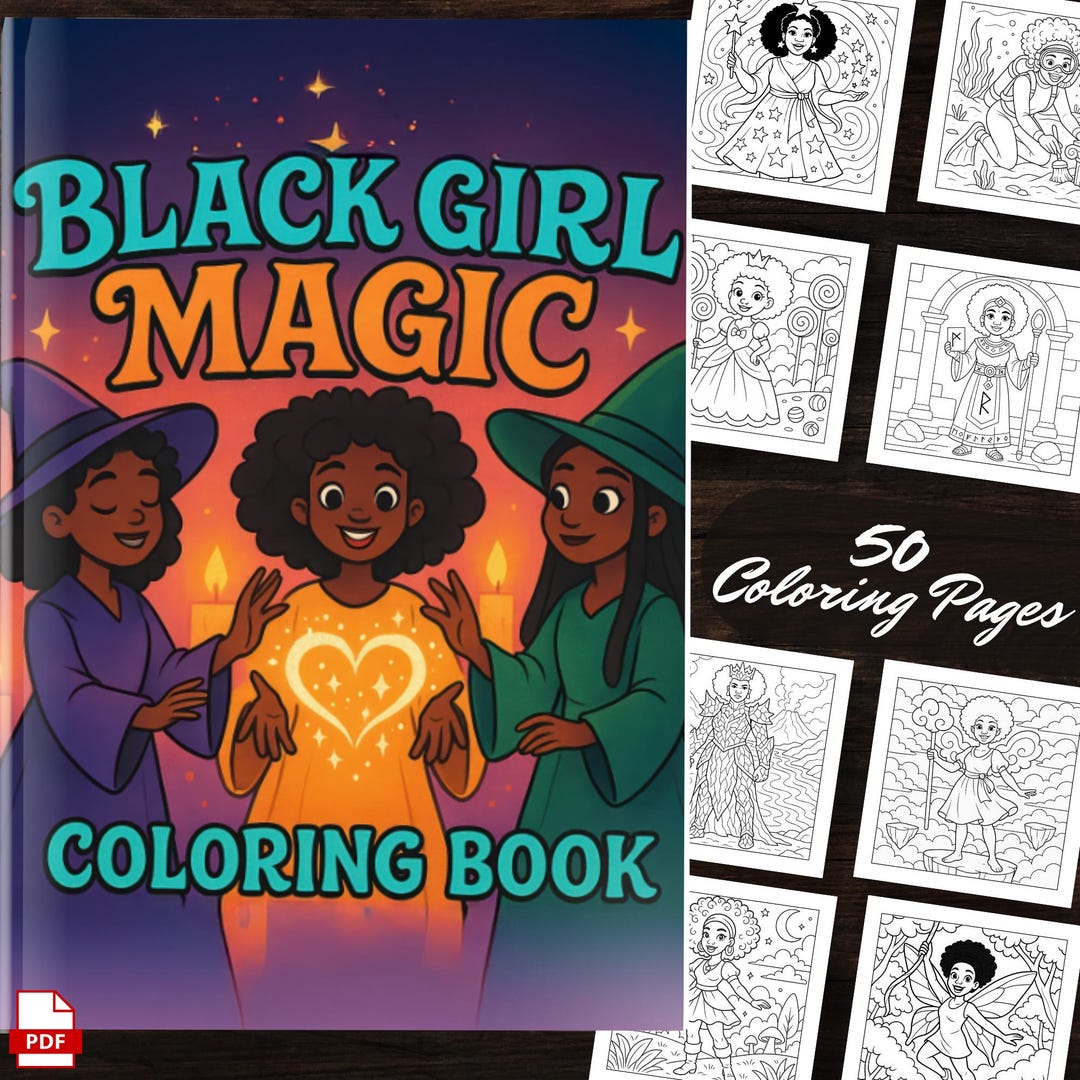 Black Girl Magic Fantasy Coloring Book:50 Magical Coloring Pages of ...