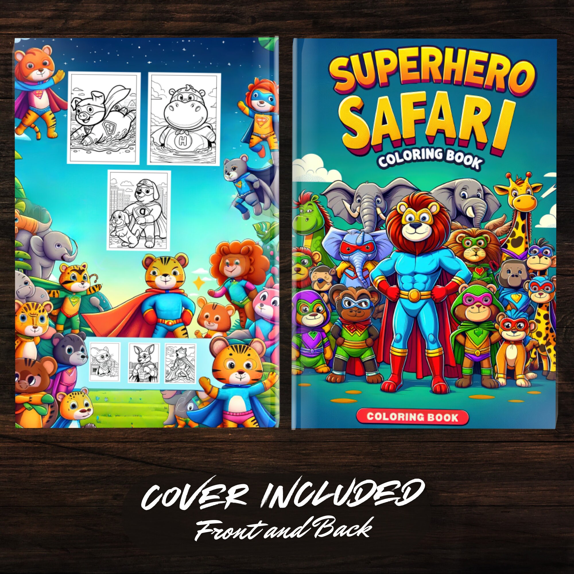 Cute Safari Superhero Animals Coloring Book: 50 Bold and Easy Coloring ...