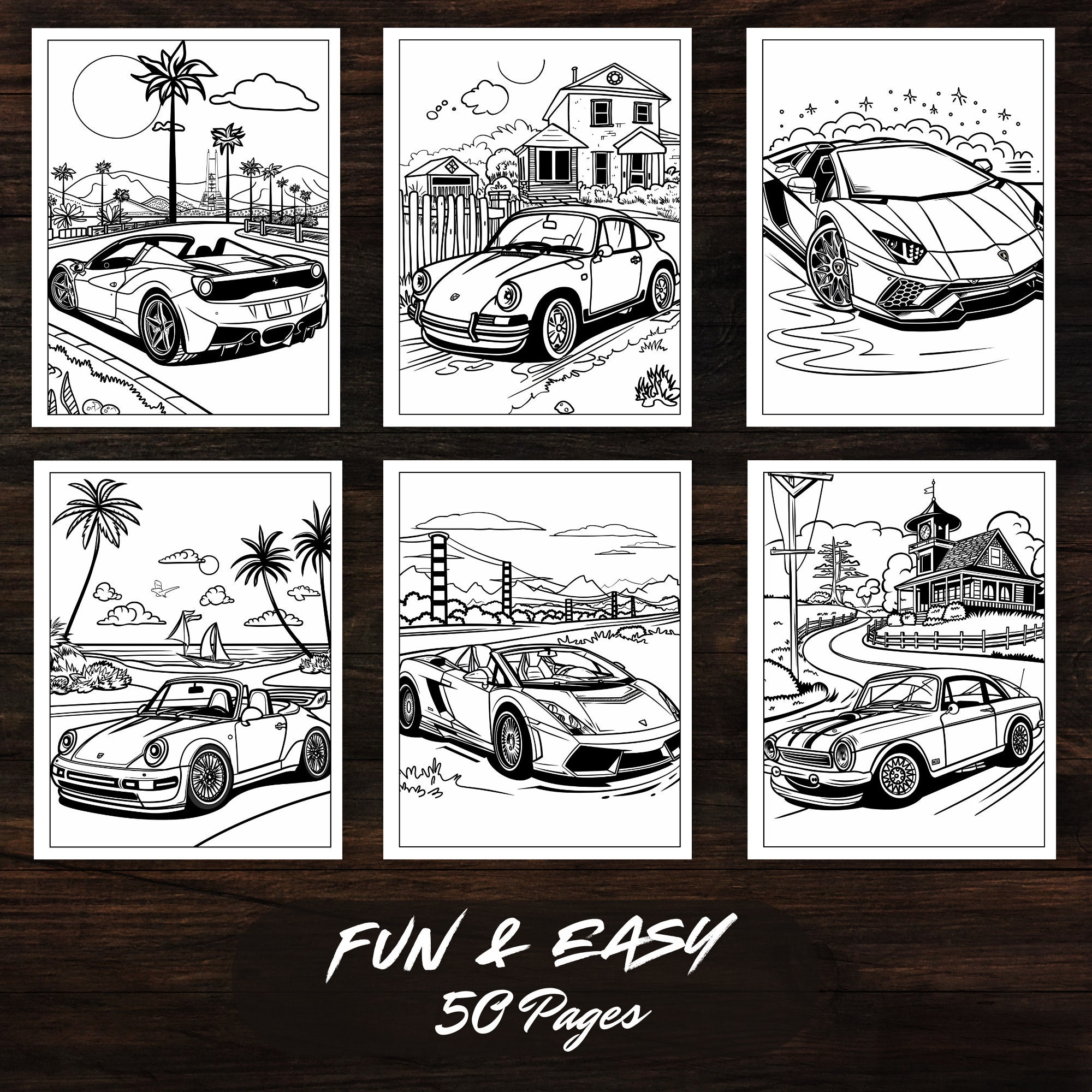 Car Parade Coloring Book: 50 Coloring Pages Luxury Cars & Classic Cards ...