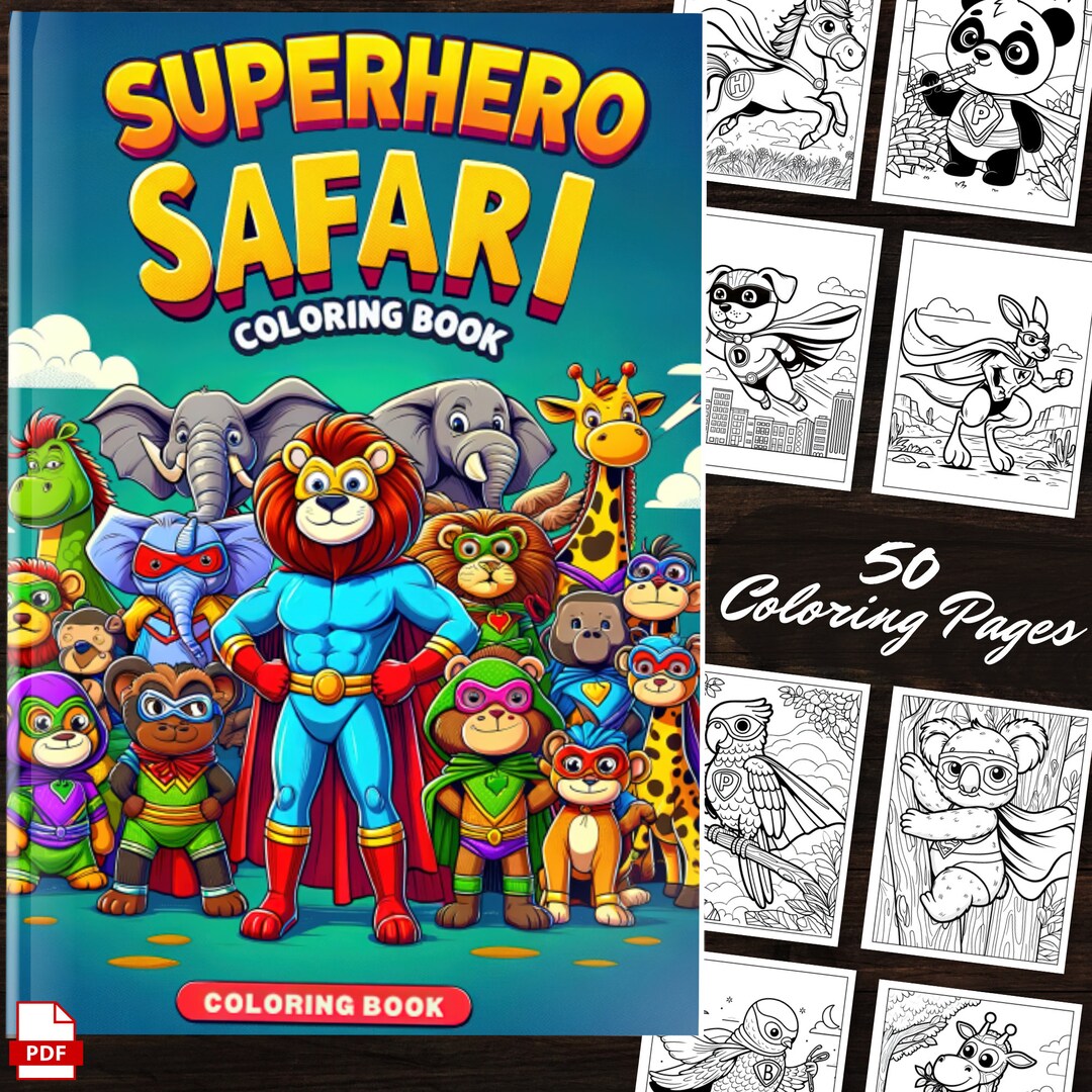Cute Safari Superhero Animals Coloring Book: 50 Bold and Easy Coloring ...
