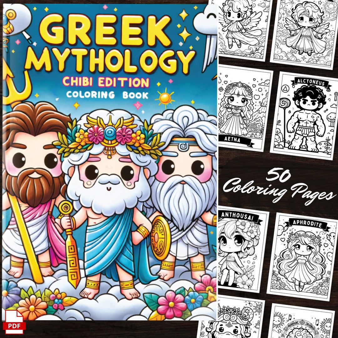 Chibi Style Greek Mythology Coloring Book: 50 Coloring Pages of Greek ...