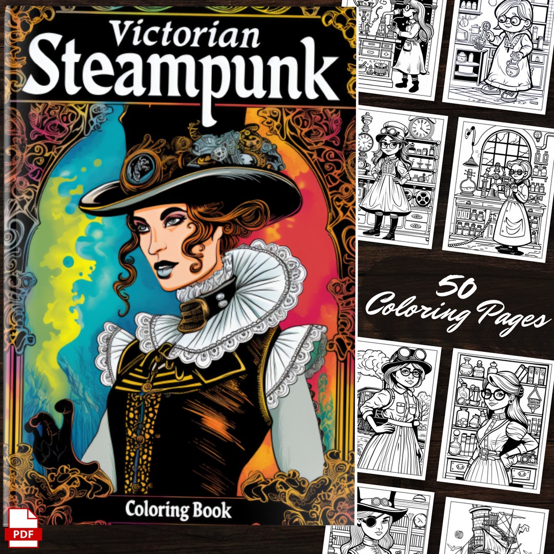 Victorian Steampunk Coloring Book: 50 Fun Gear Steampunk Coloring Pages ...