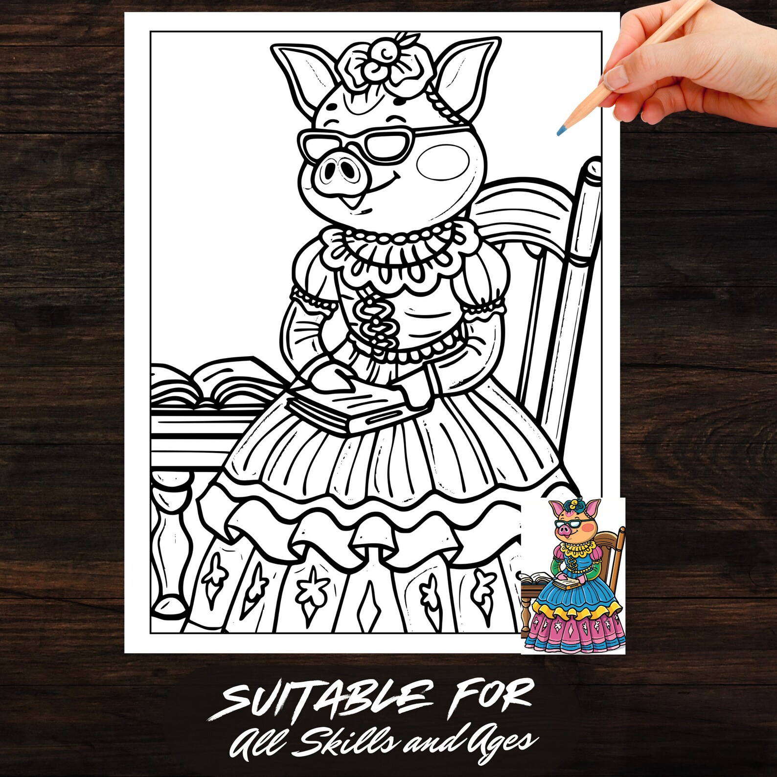 Madame Piggy Coloring Book: 50 Printable Pages of Posh Pigs Vintage Art ...
