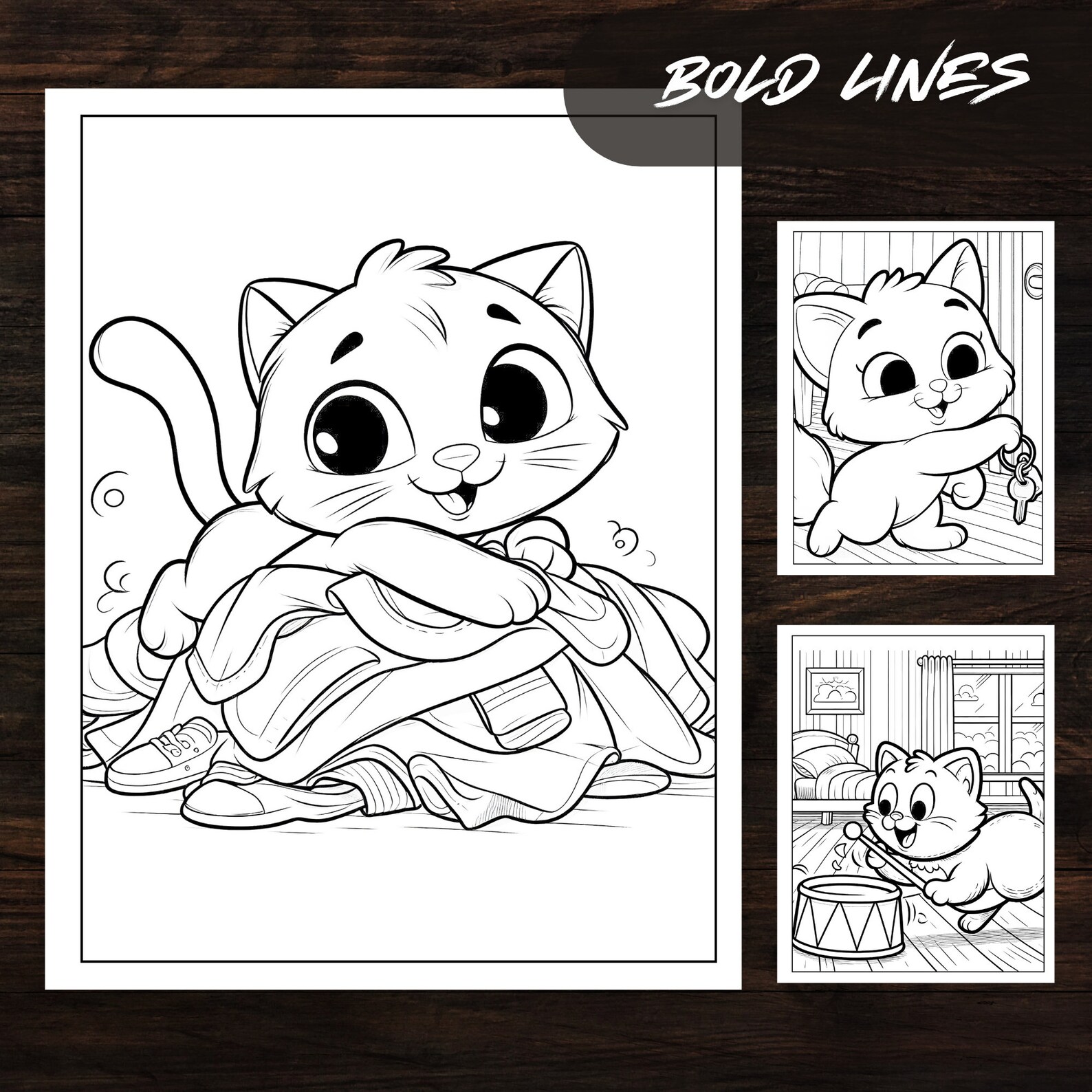 Cute Cat Mischief Made Coloring Book: 50 Line Art Beautiful Disaster ...