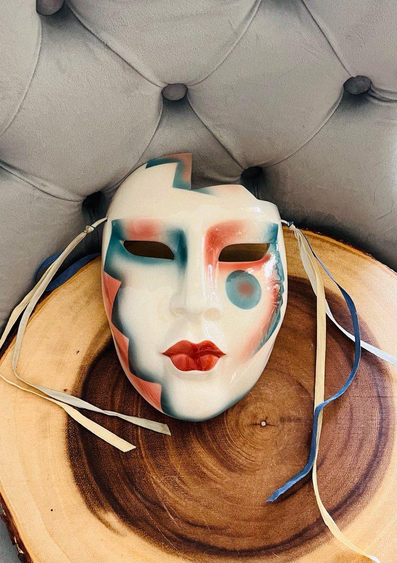 Vintage 1980s About Face Clay Flapper Masquerade Wall Mask Made in San ...