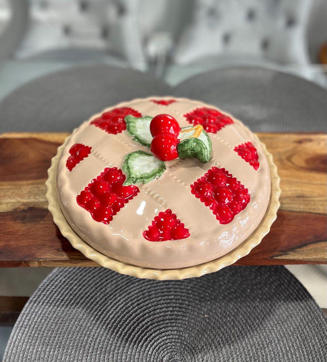 Vintage Cherry Pie Plate With Lid Pie Serving Platter Oven to Table Pie ...