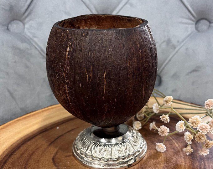 Handcrafted Pedestal Real Coconut Cup Vase With Metal Bottom 5x4" - Etsy