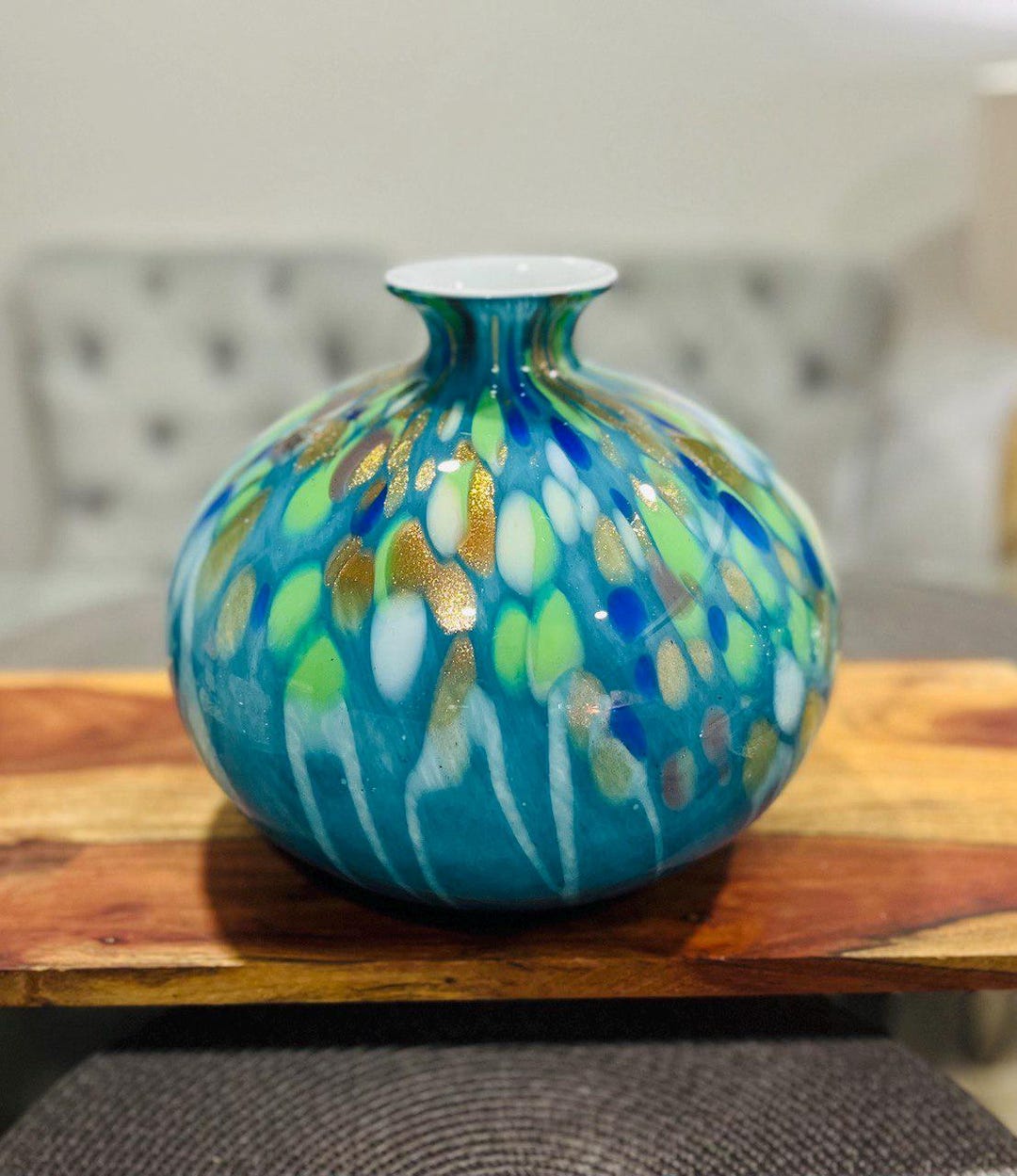 HQT Handmade Home Design Large Heavy Turquois Blown Art Glass Vase 9x9 ...