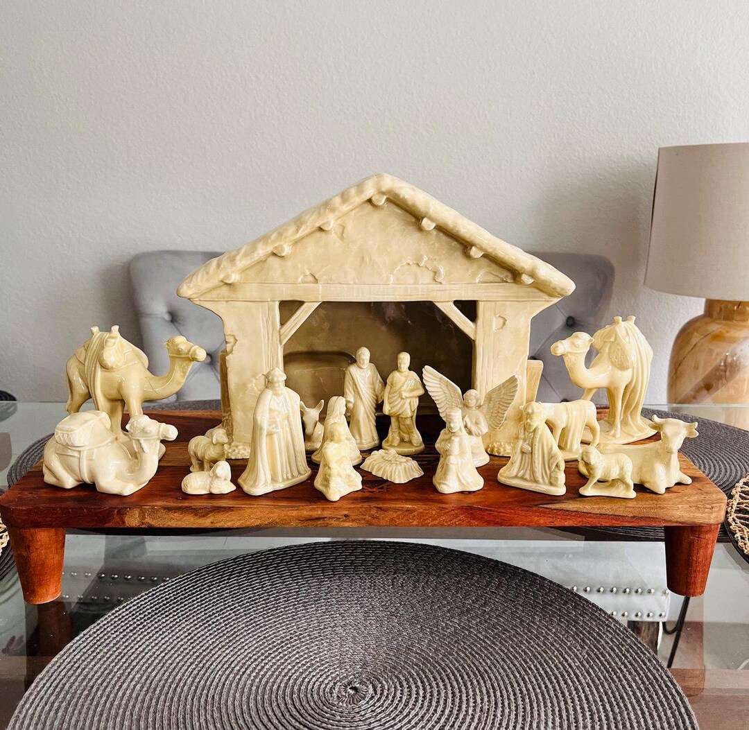 Vintage White Ceramic Nativity Set 19 Pieces - Etsy