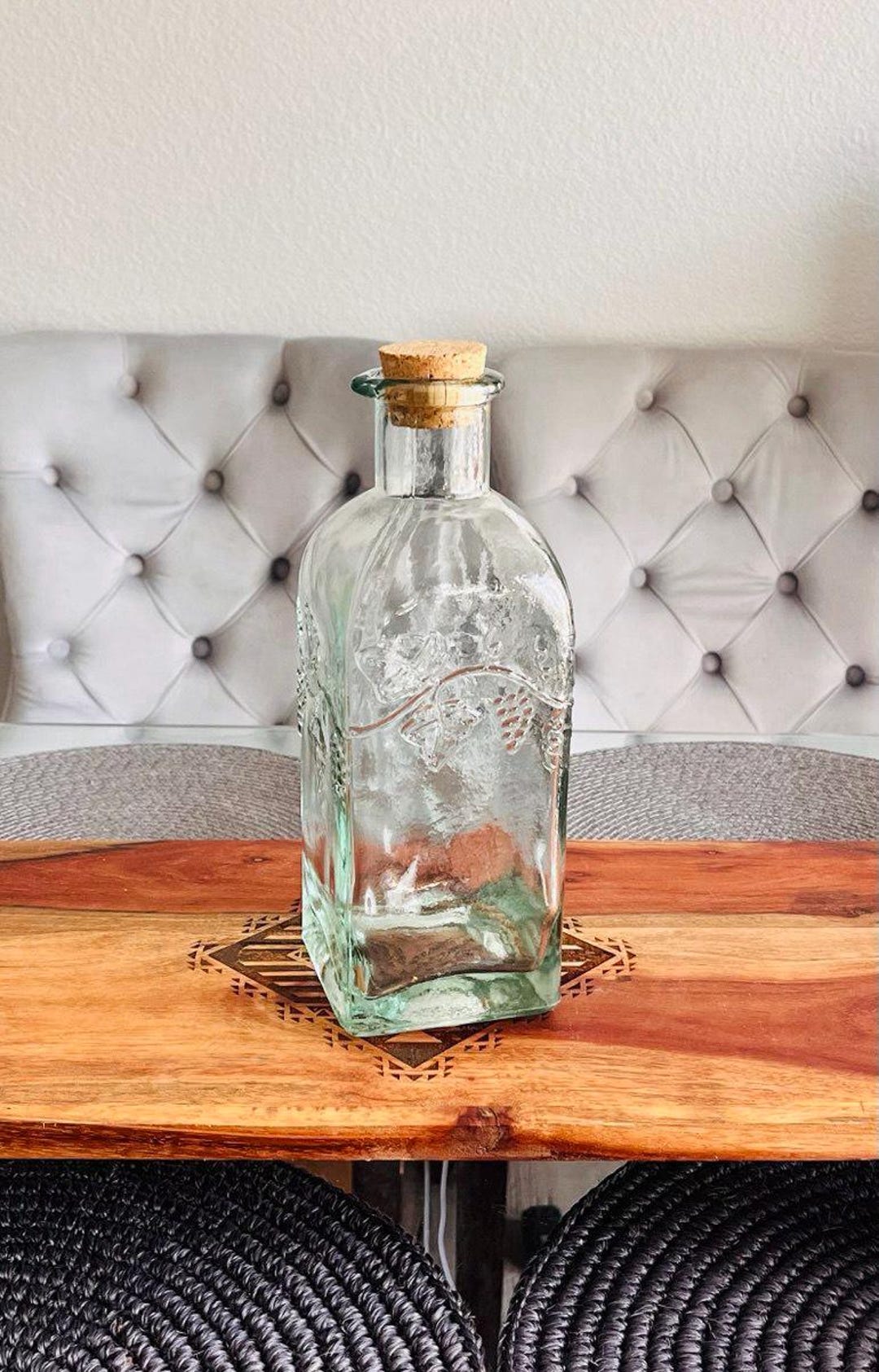 Vintage Handmade Light Green Clear Glass Square Embossed Vine Carafe ...