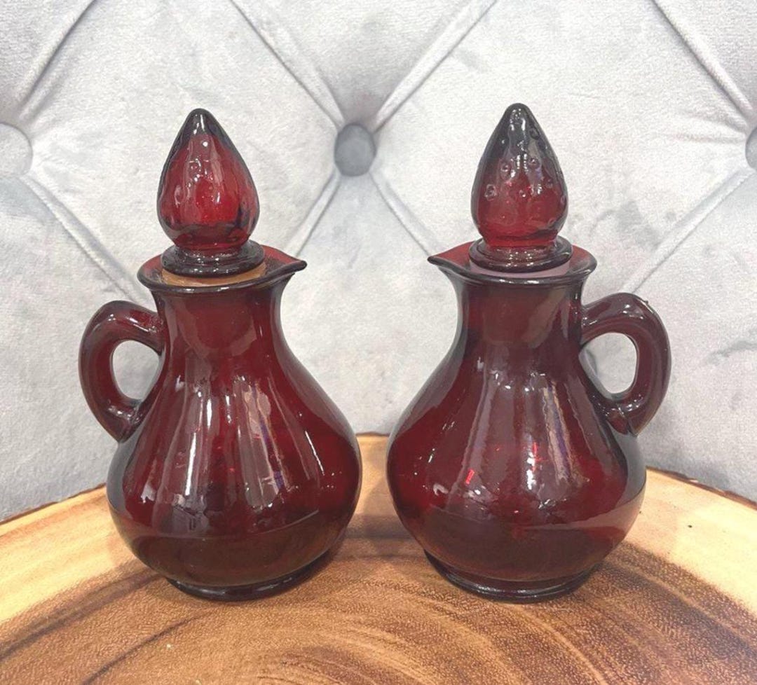 Pair of AVON Strawberry Vintage Bottles Burgundy Glass Perfume Bath ...