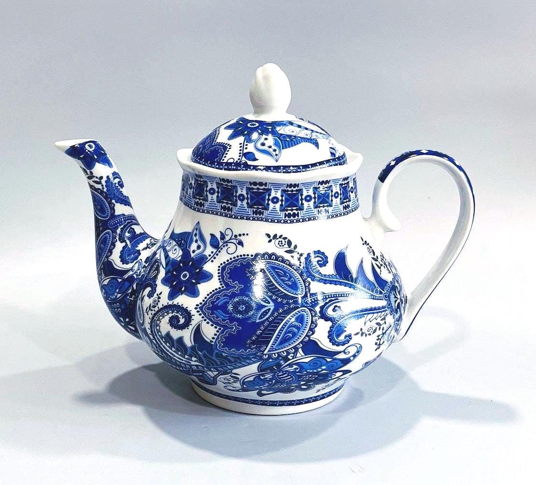 Kent Pottery Teapot: Blue & White Paisley Floral, Ashley Grace ...