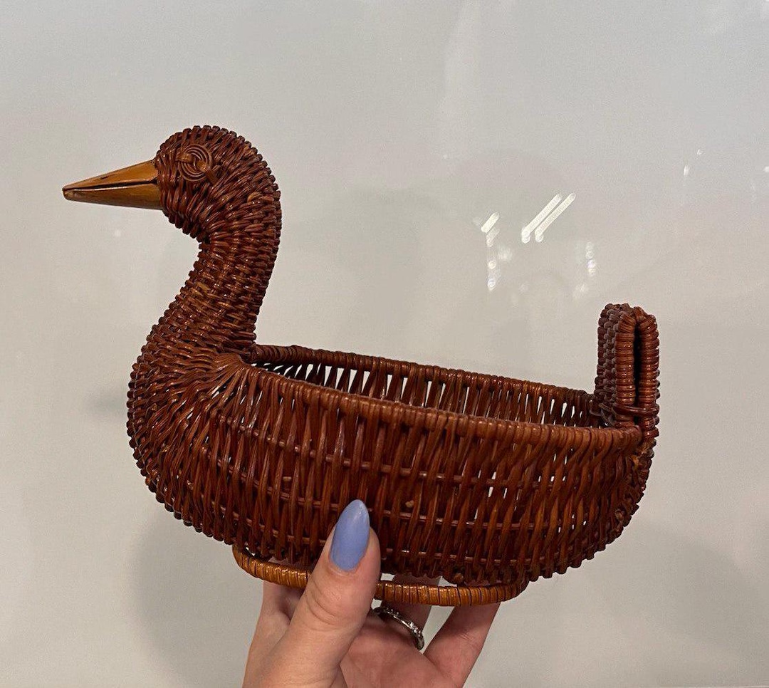 Vintage Wicker Rattan Swan Goose Duck Bird Woven Trinket Basket Bowl 6 ...