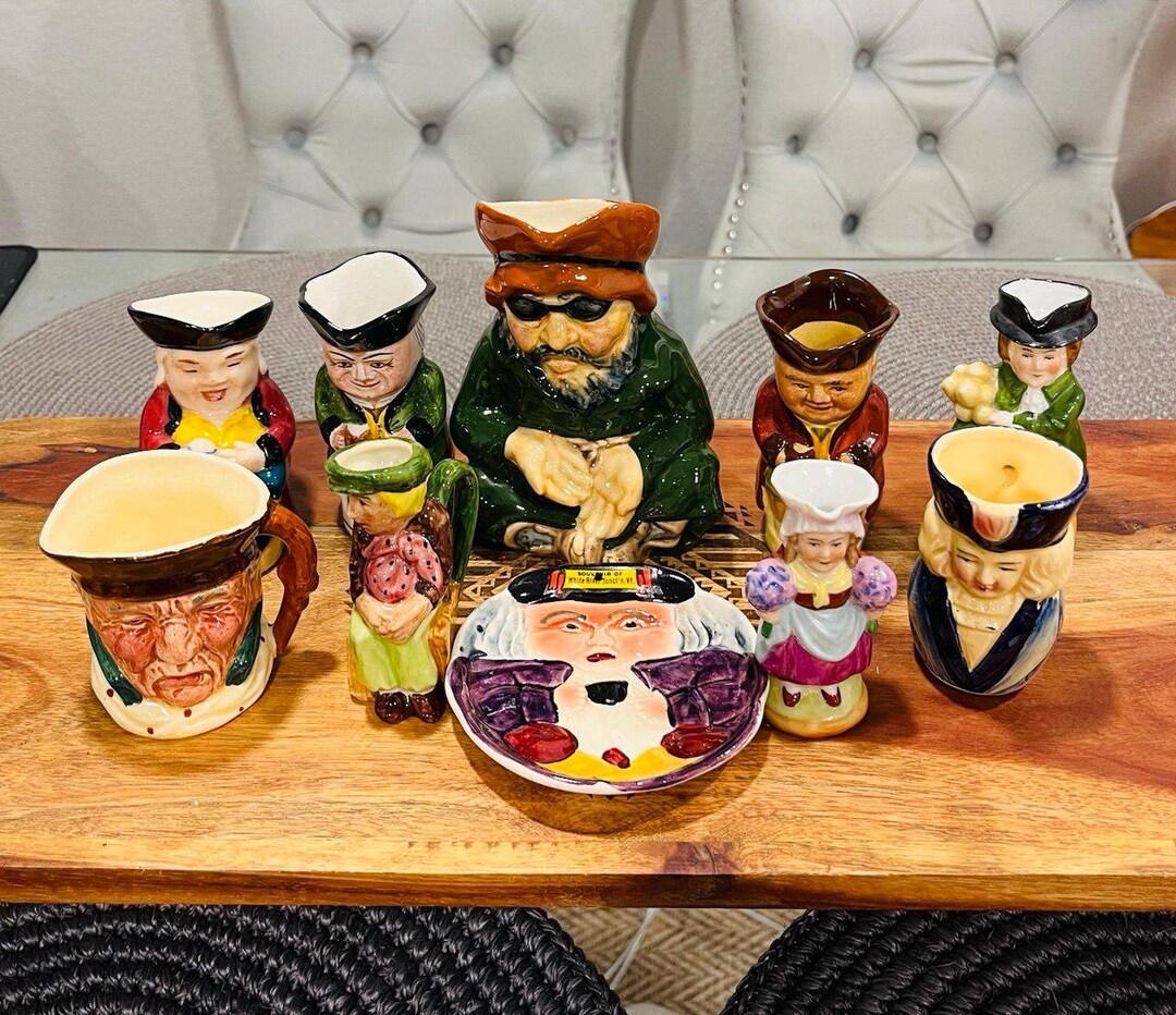Lot of Ten Vintage Collectible Items: 9 Hand Painted Toby Jugs and 1 ...