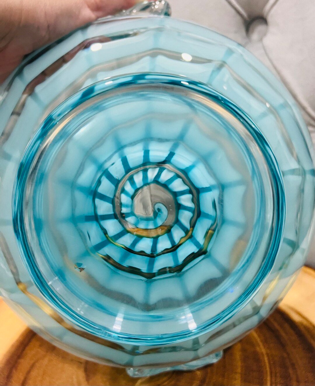 Royal Gallery Art Glass Basket Bowl Aqua Blue Wave Made in Poland - Etsy